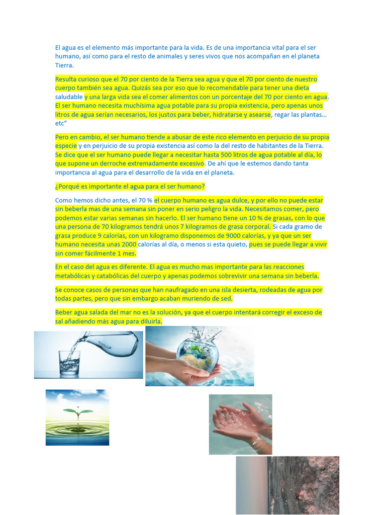 Importancia del Agua para la Vida Humana | PDF | Cocina, comidas y vino ...