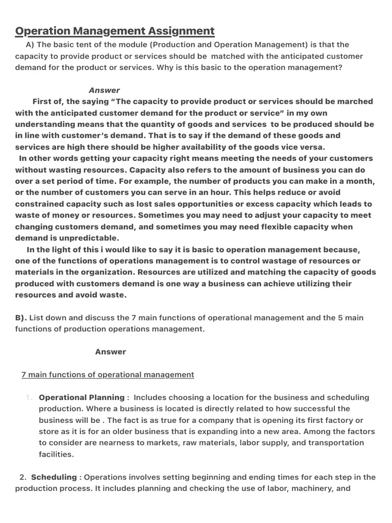 Operation Management Assignment | PDF | Demand | Operations Management