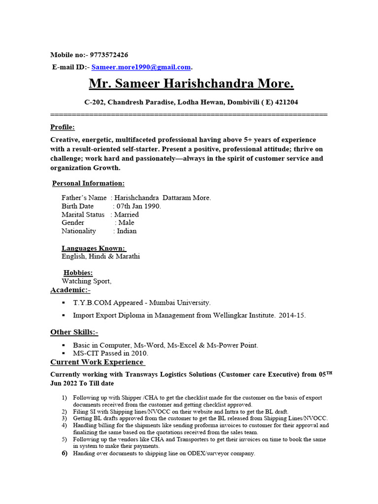 Sameer More - Resume | PDF | Courier