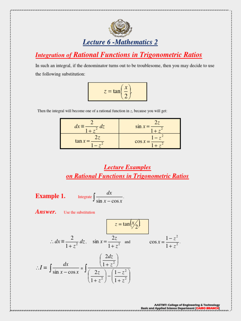 Integration of Trigonometric Rational Functions | PDF | Trigonometric ...