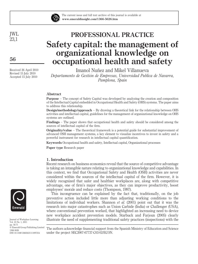 2010 - 319 Safety Capital - The Management of Organizational Knowledge ...