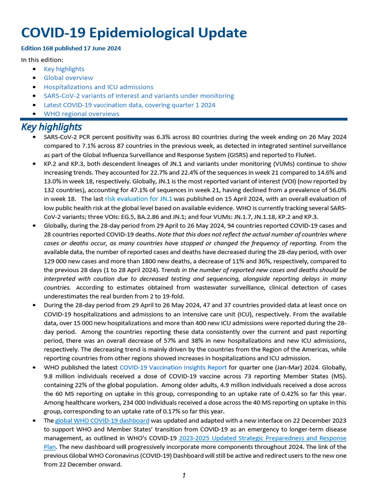 20240617_covid-19_epi_update_168 | Download Free PDF | World Health ...