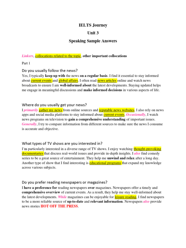 unit 3 Speaking Sample | PDF | News | Newspapers