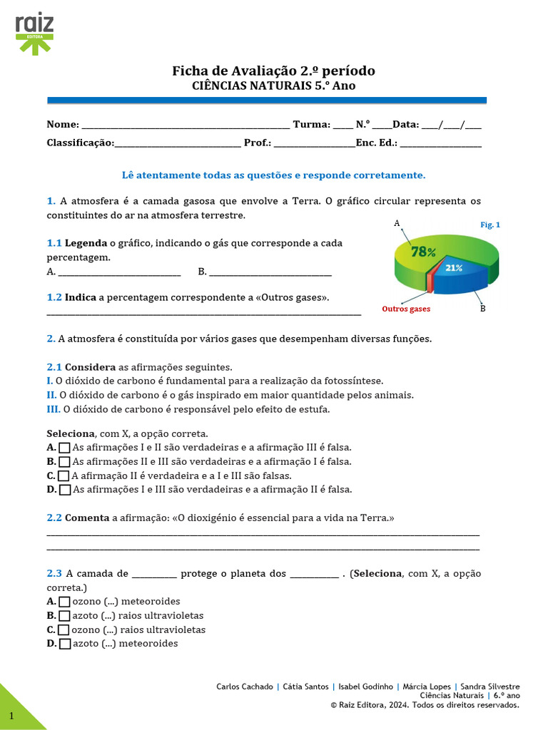 Ficha Avaliacao2 - CN - 5 - 2023.24 - Rmo | PDF | Ambiente natural ...