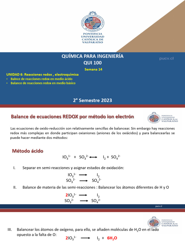 2023-20 Semana 14 QUI 100 Balance de Reacciones Redox | PDF | Redox | Reacciones químicas
