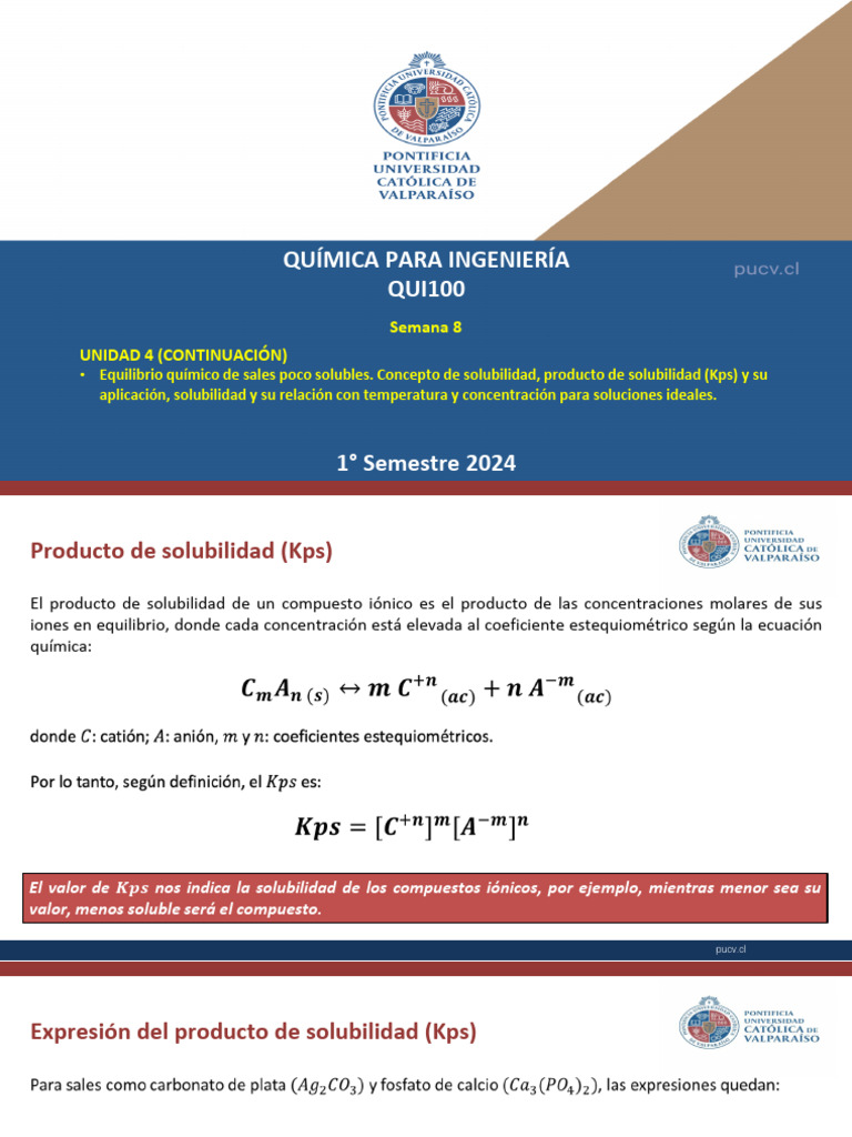 2024-10 Semana 8 QUI 100 Equilibrio Químico de Sales Poco Solubles | PDF | Solubilidad ...