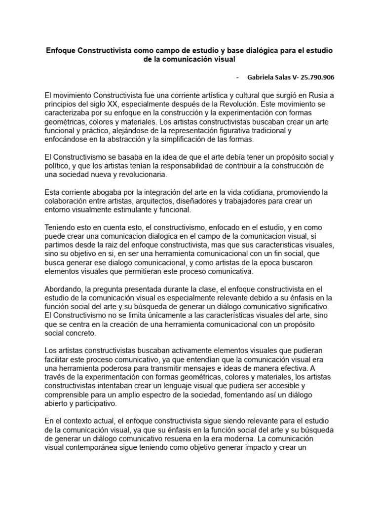 Enfoque Constructivista Como Campo de Estudio y Base Dialógica para El ...