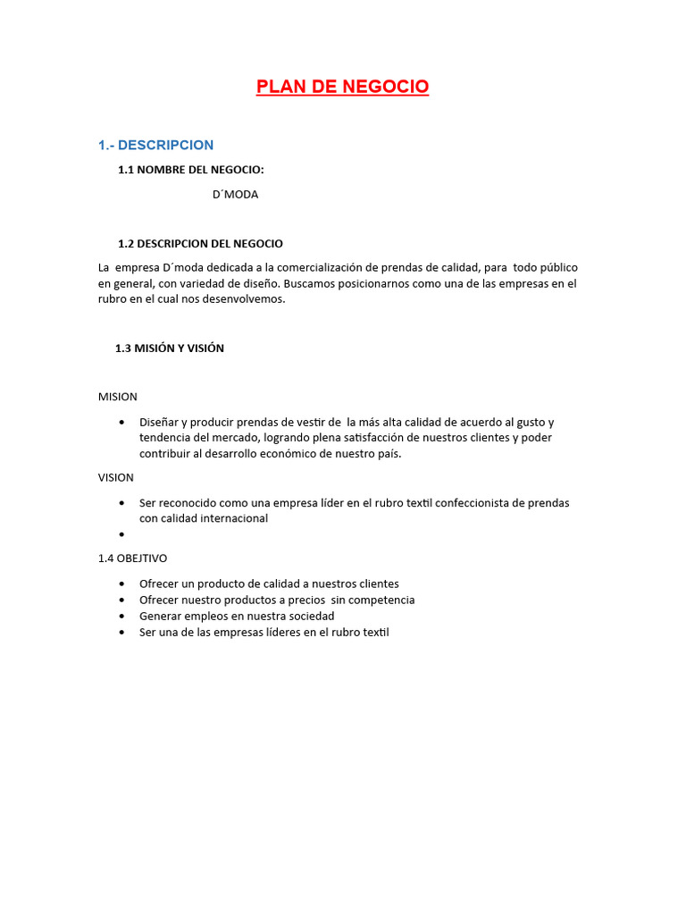 PLAN-DE-NEGOCIO | Descargar gratis PDF | Calidad (comercial) | Marketing