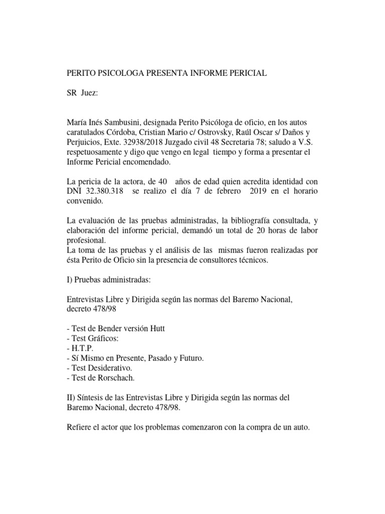 Ejemplo Informe Pericial Por Estafa | PDF | Estrés (biología) | Trauma psicólogico