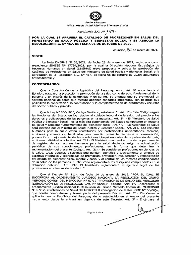 Res. SG 194.2021 Por la cual se aprueba el Catálogo de Profesiones en ...