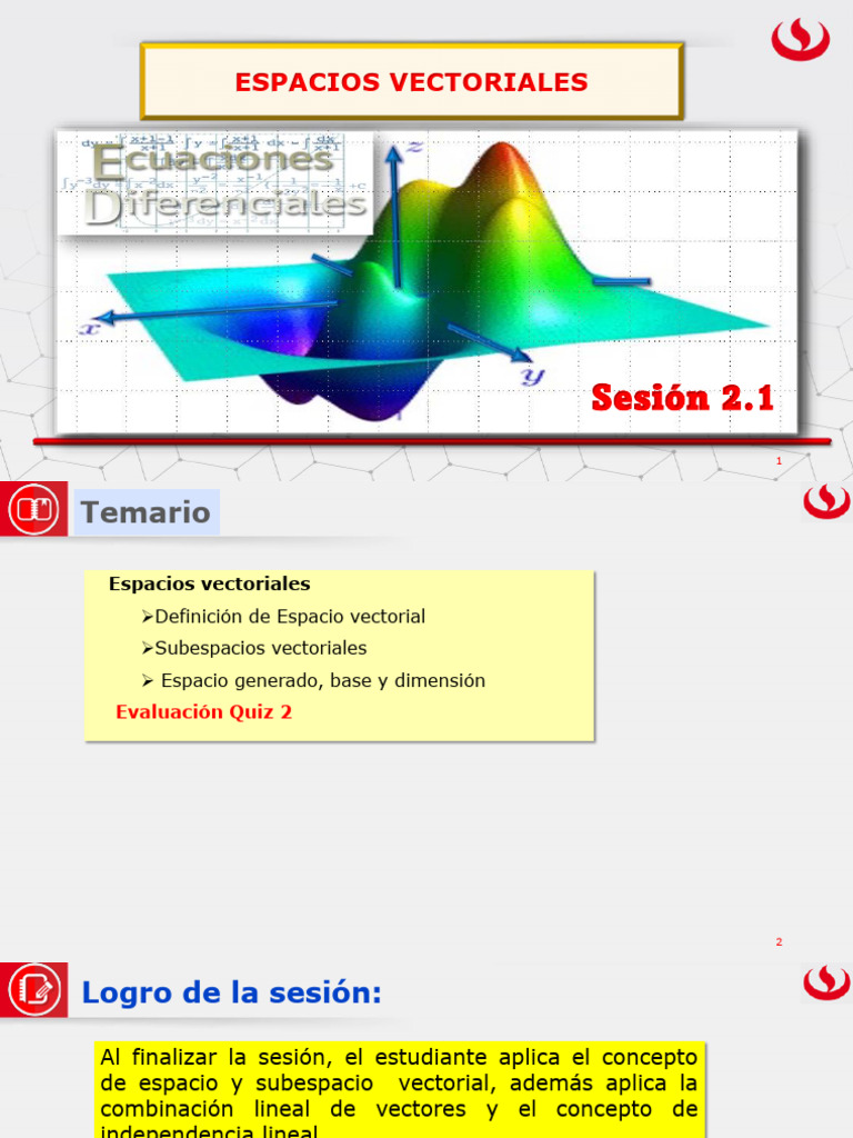 CE89 - Sesión 2.1 - Espacios Vectoriales | PDF | Espacio vectorial | Vector Euclidiano