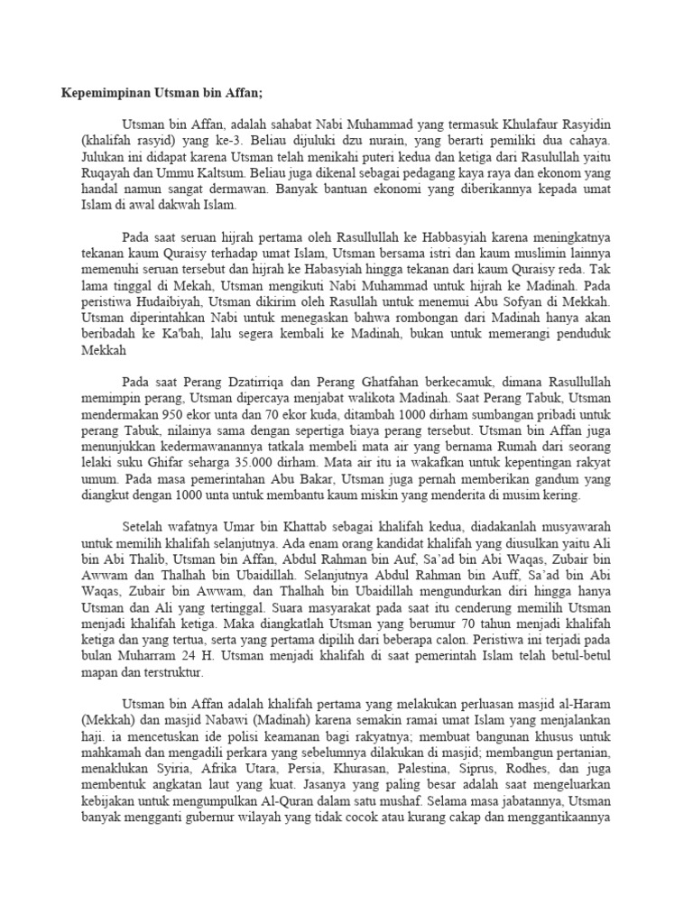 Kepemimpinan Usman Bin Affan | PDF