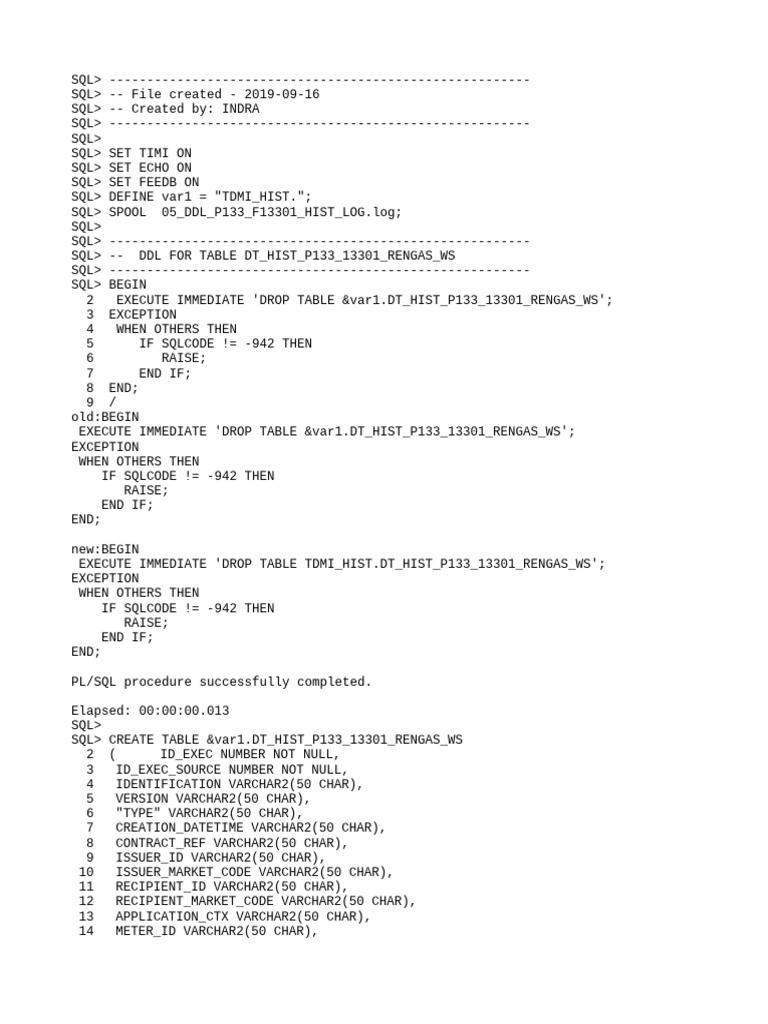05 DDL P133 F13301 HIST Log | PDF | Pl/Sql | Databases