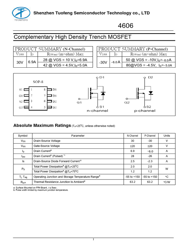 4606-TuofengSemiconductor | Download Free PDF | Field Effect Transistor ...