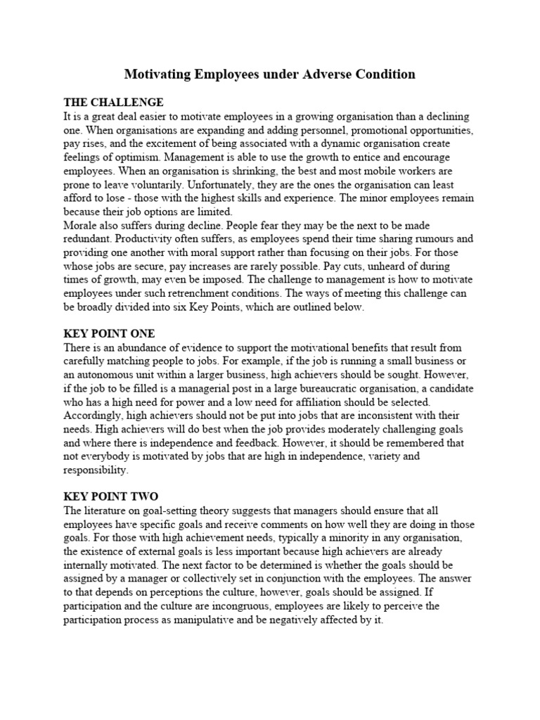 Motivating Employees Under Adverse Condition | PDF | Motivational ...