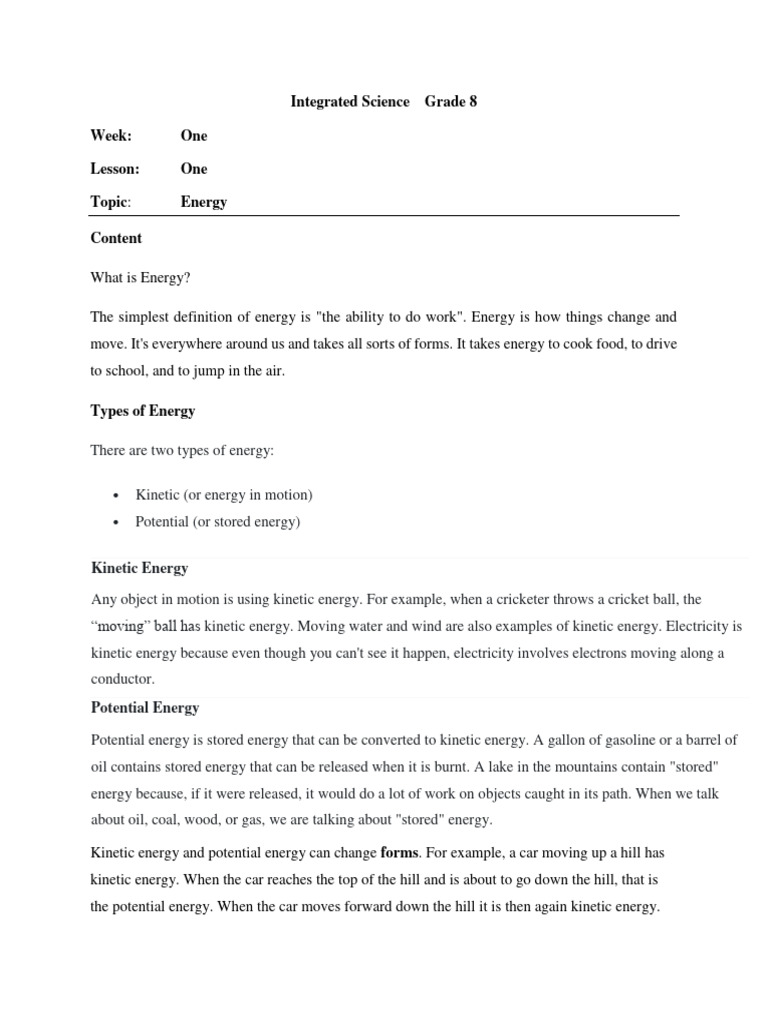 Grade 8 Integrated Science - 2021 - Term 2 | PDF | Force | Lever