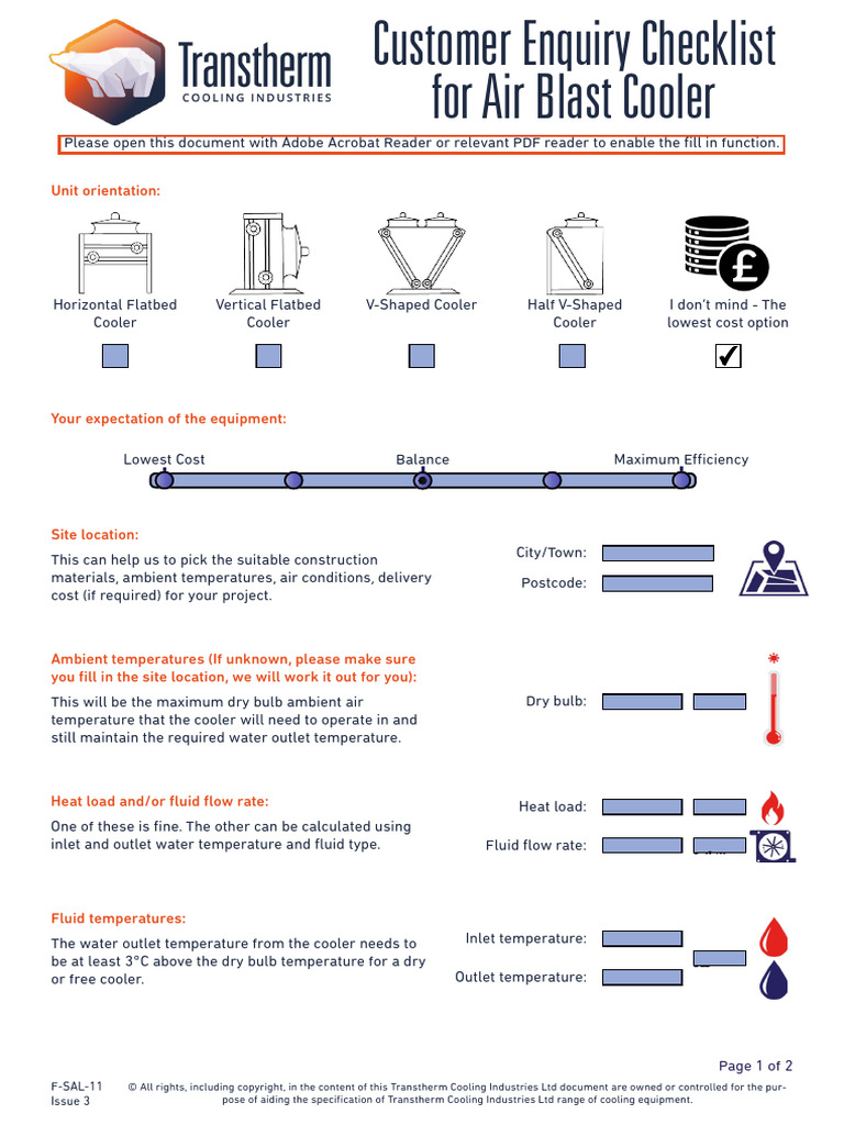 F-SAL-11 - Customer Enquiry Checklist - Air Blast Cooler | PDF | Energy ...