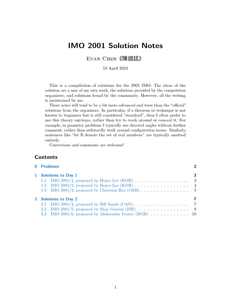 Imo 2001 | PDF | Discrete Mathematics | Mathematics