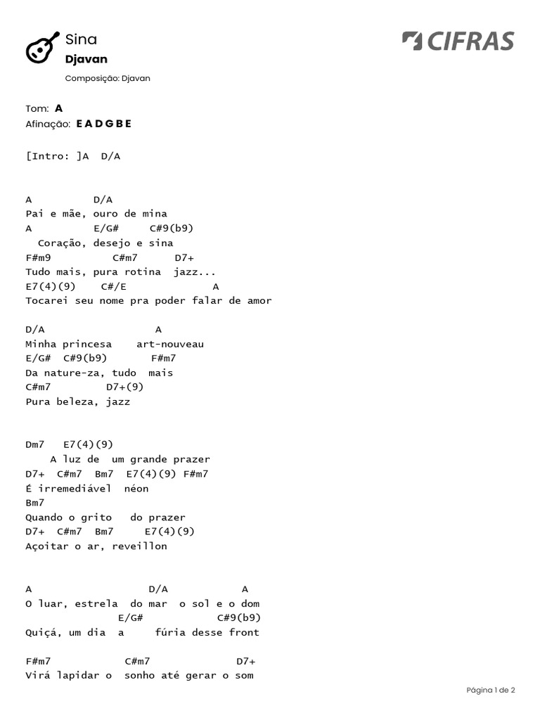 Impressão de Sina - Djavan - CIFRAS | PDF