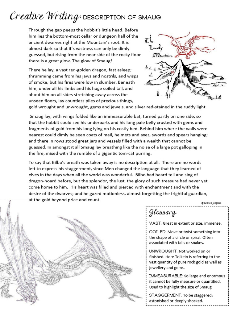 Creative Writing Description of Smaug | PDF | The Hobbit | Bilbo Baggins