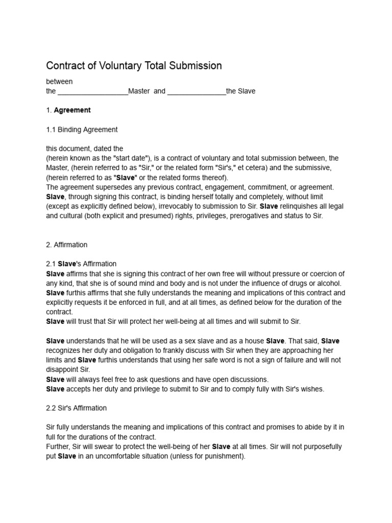 Bunny Copy of Contract of Voluntary Total Submission | PDF | Slavery ...