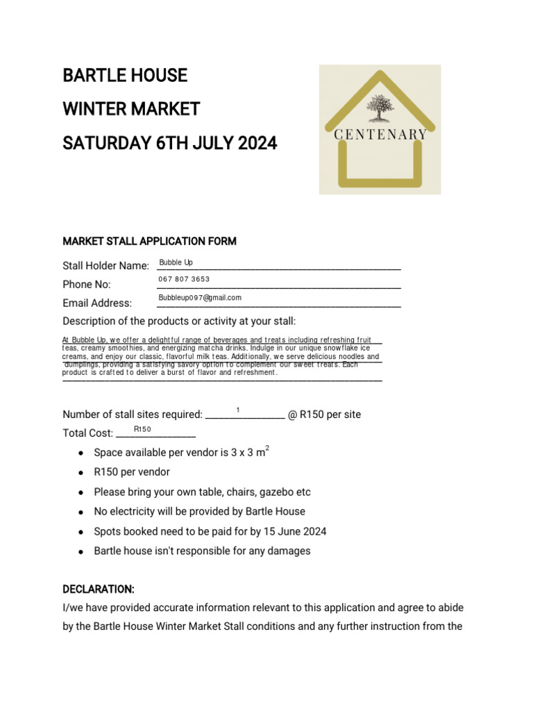Bartle House Winter Market Application | PDF | Tea | Non Alcoholic Drinks