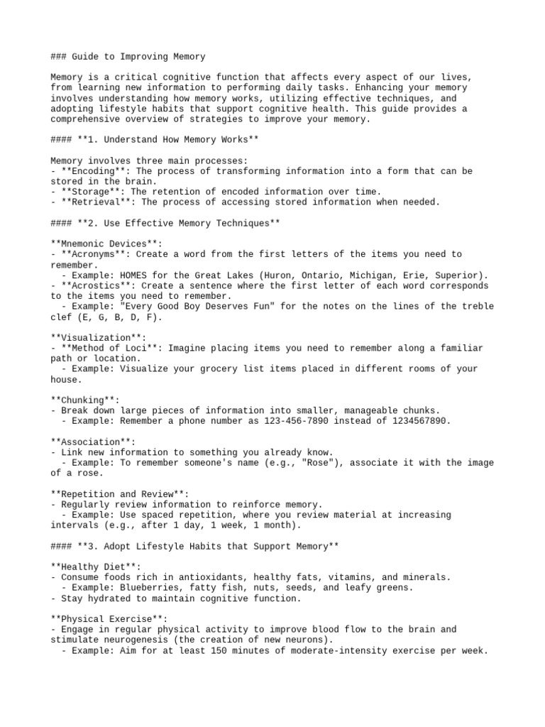 Guide to Improving Memory | Download Free PDF | Memory | Sleep