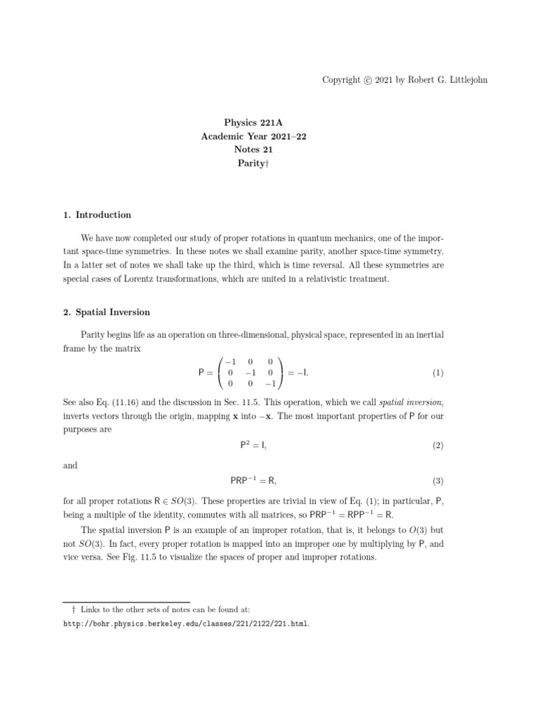 Parity | PDF | Spin (Physics) | Fundamental Interaction