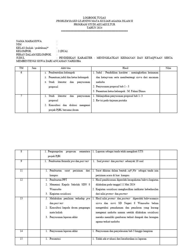 LOGBOOK Agama islam II | PDF
