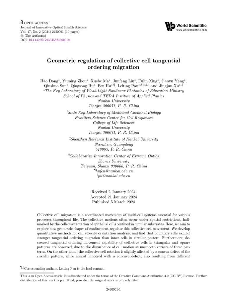 Geometric Regulation of Collective Cell Tangential Ordering Migration ...