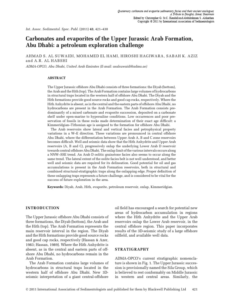 Carbonates and Evaporites of The Upper Jurassic Arab Formation Middle ...