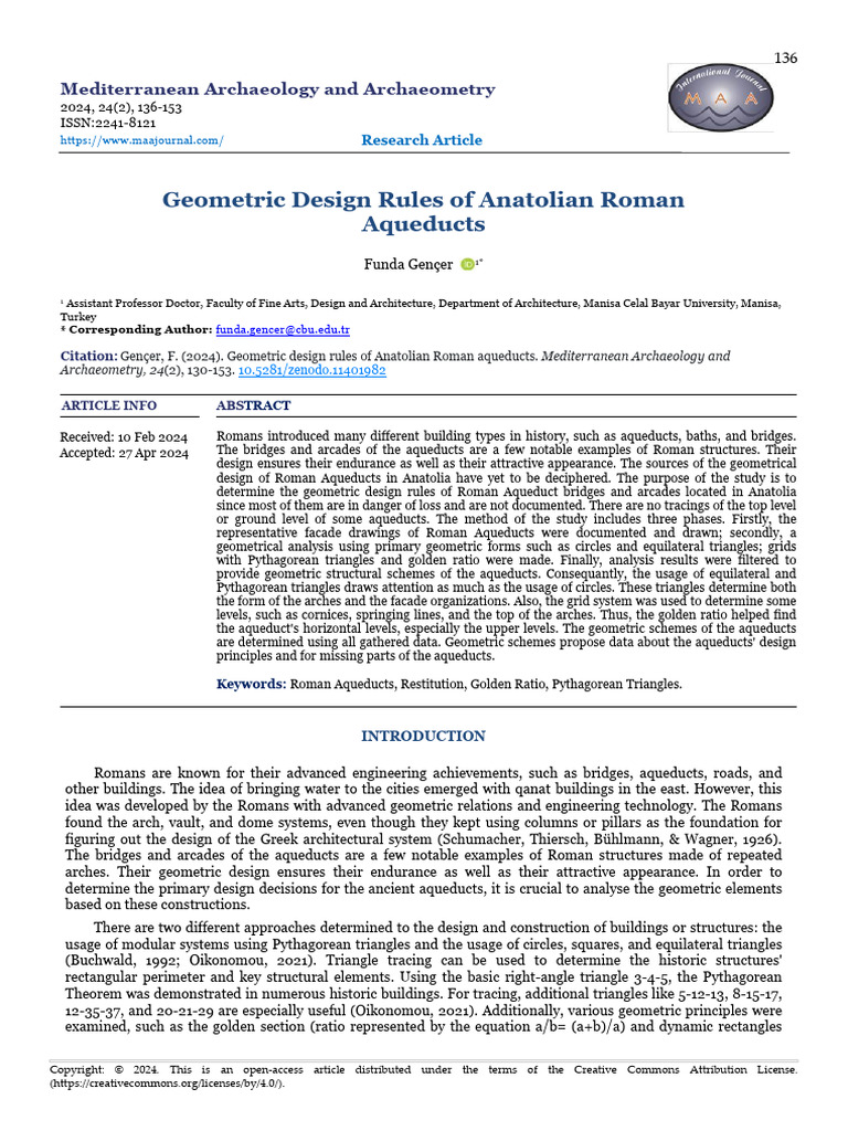 Geometric Design Rules of Anatolian Roman Aqueducts. | PDF | Triangle ...