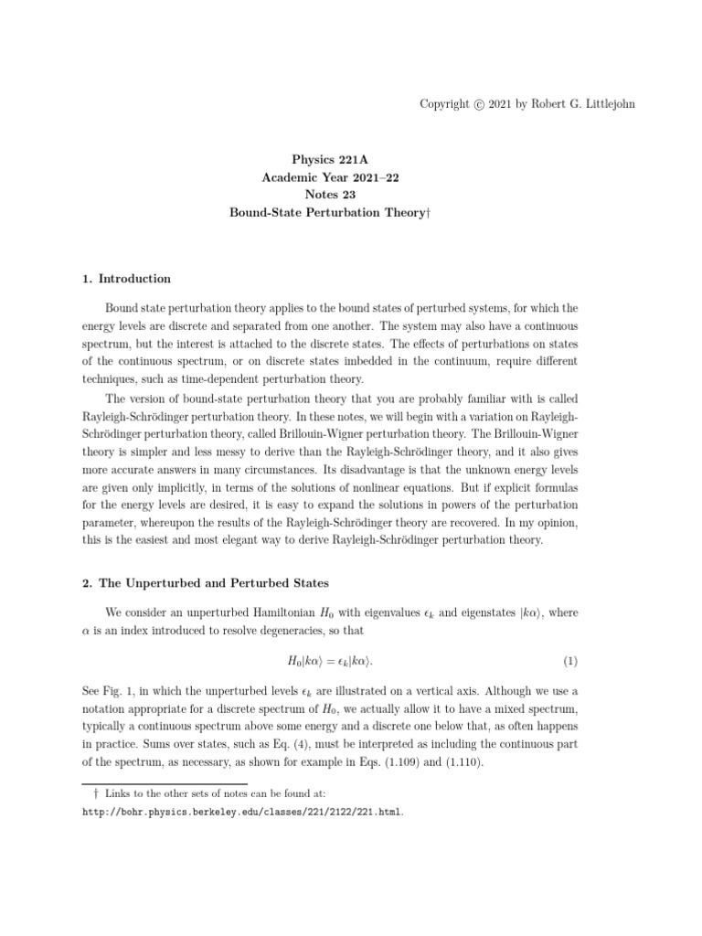 Pertth | PDF | Perturbation Theory (Quantum Mechanics) | Eigenvalues ...