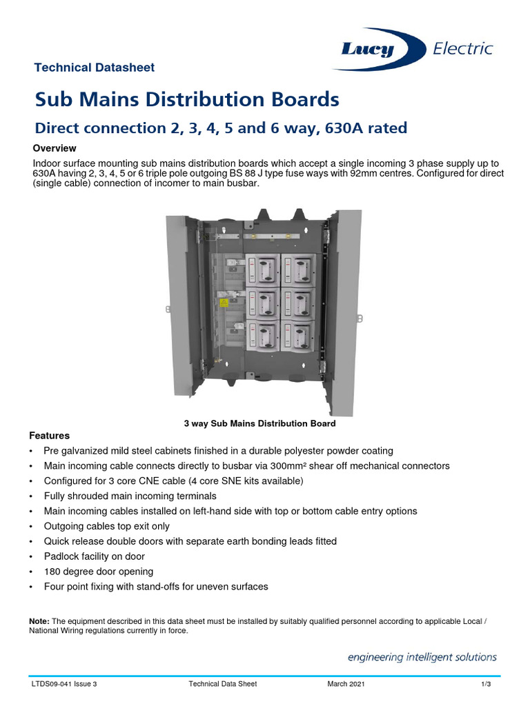 Datasheet SMDB Direct Incomer LTDS09 041 Iss3 | PDF | Fuse (Electrical ...