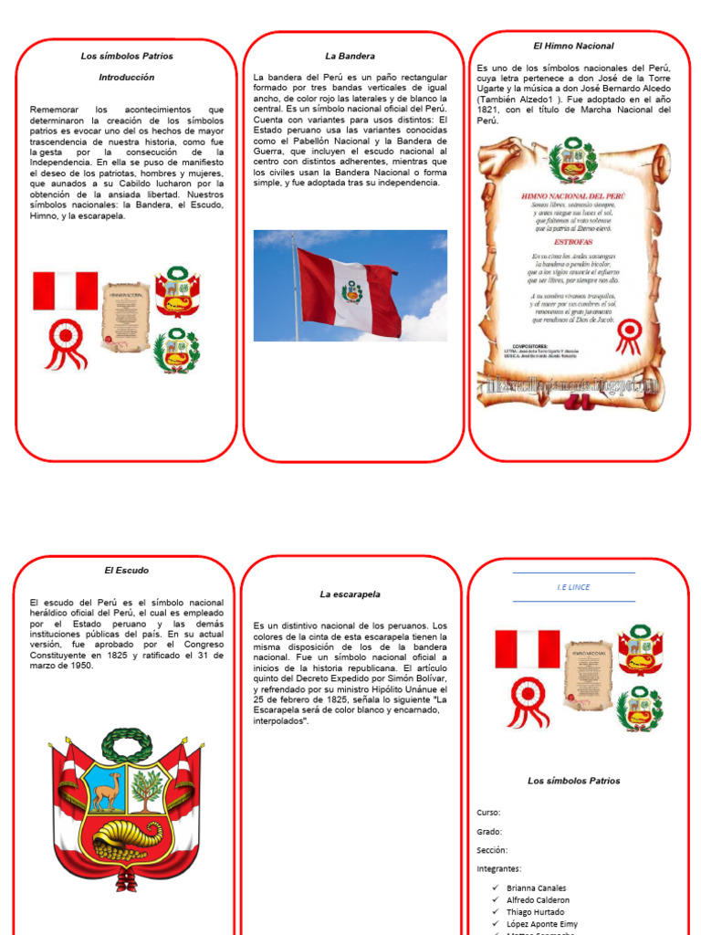 Triptico de Simbolos Patrios | PDF | Perú | Comunidad andina
