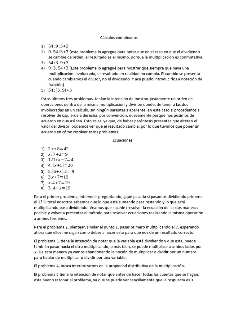 06 Sexta Clase, Ecuaciones | PDF | Multiplicación | División (Matemáticas)