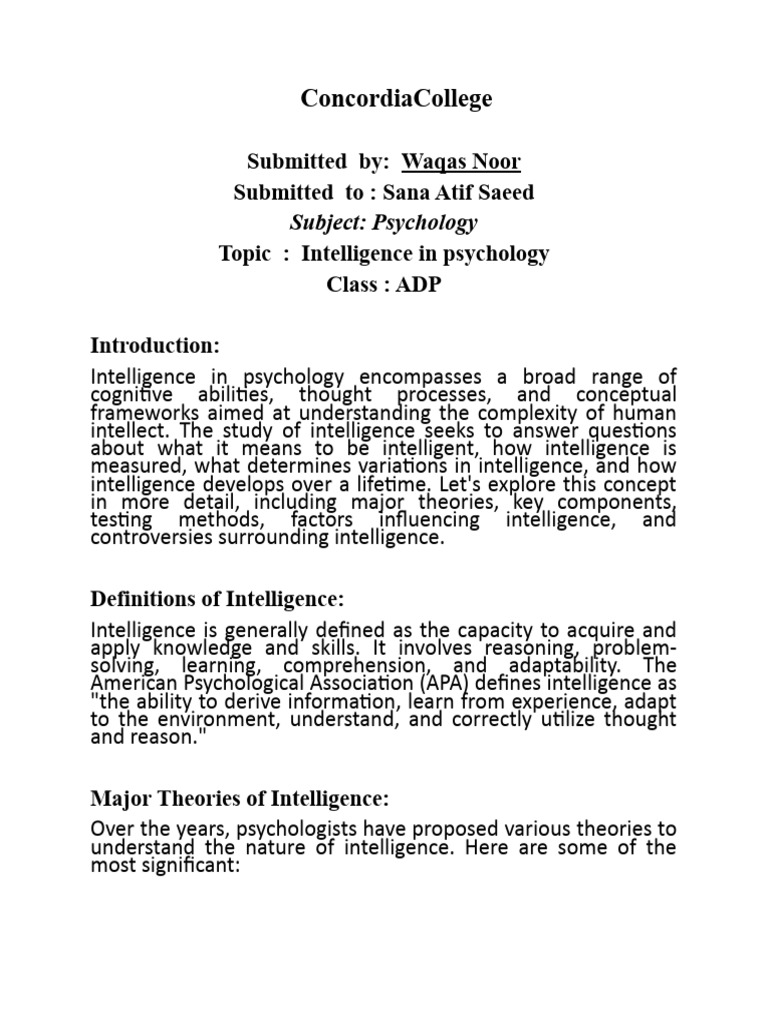 Waqas Noor ADP Assignment | PDF | Intelligence | Intelligence Quotient