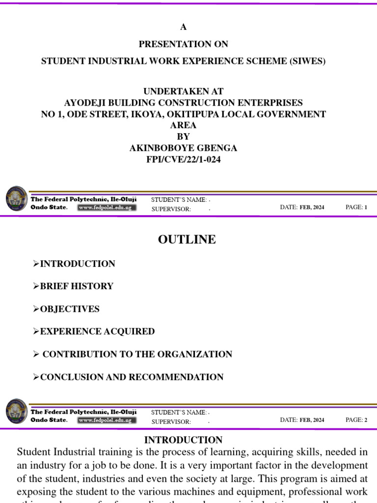 Akinboboye Gbenga Slide Siwes | PDF | Pipe (Fluid Conveyance)