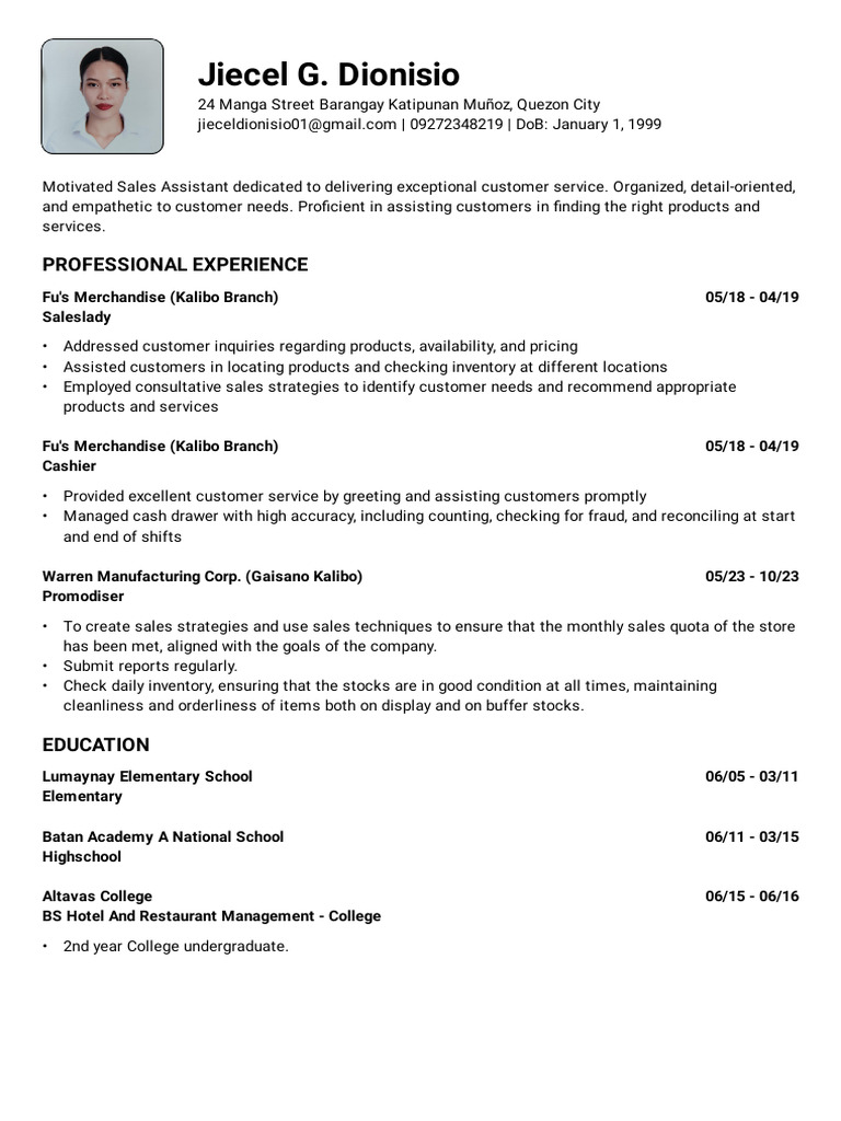 Jiecel G. Dionisio - Resume | PDF | Marketing | Business