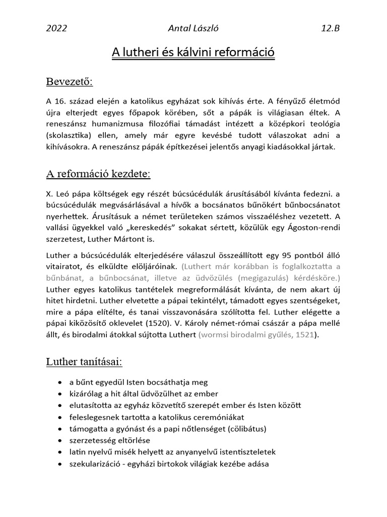 A Lutheri És A Kálvini Reformáció | PDF
