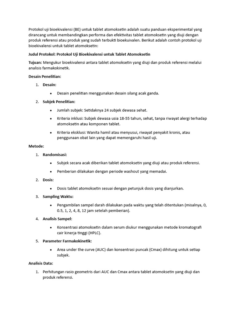 Protokol Uji Bioekivalensi Atomoksetin | PDF | Kesehatan Holistik ...