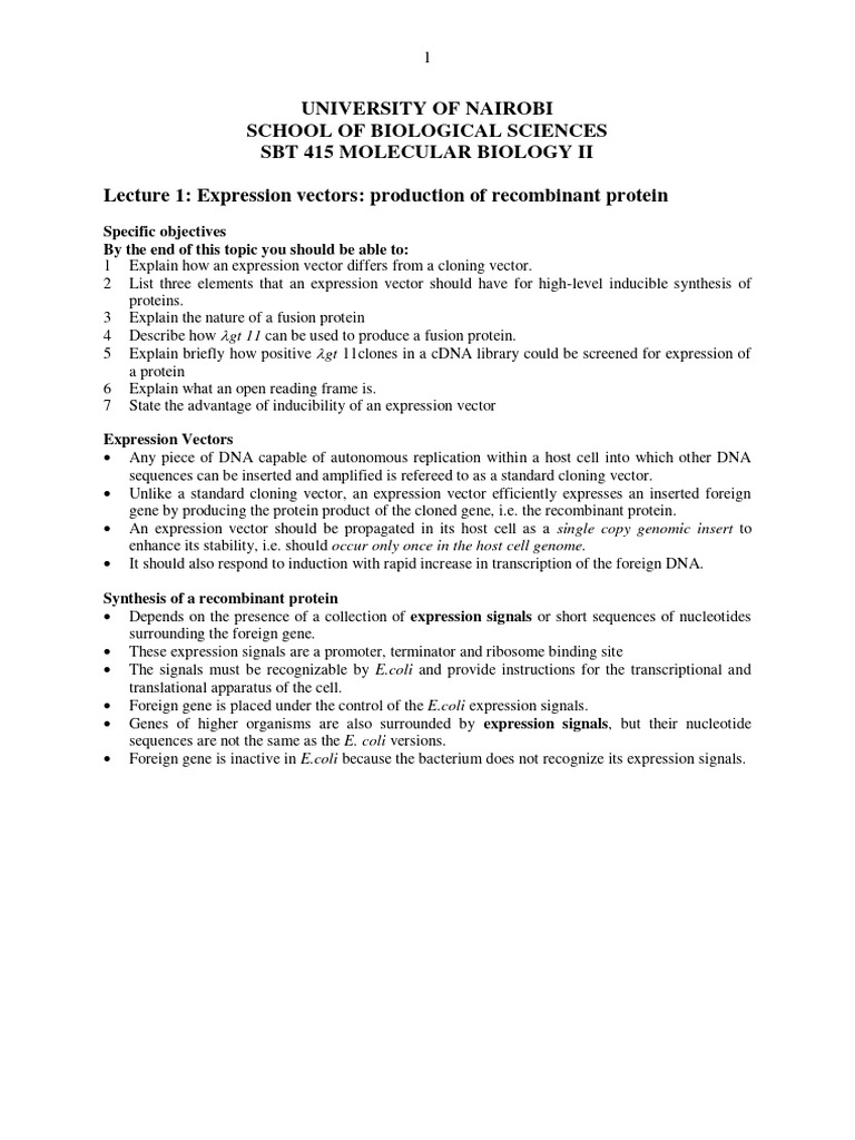 L1 Expression Vectors | PDF | Vector (Molecular Biology) | Molecular ...