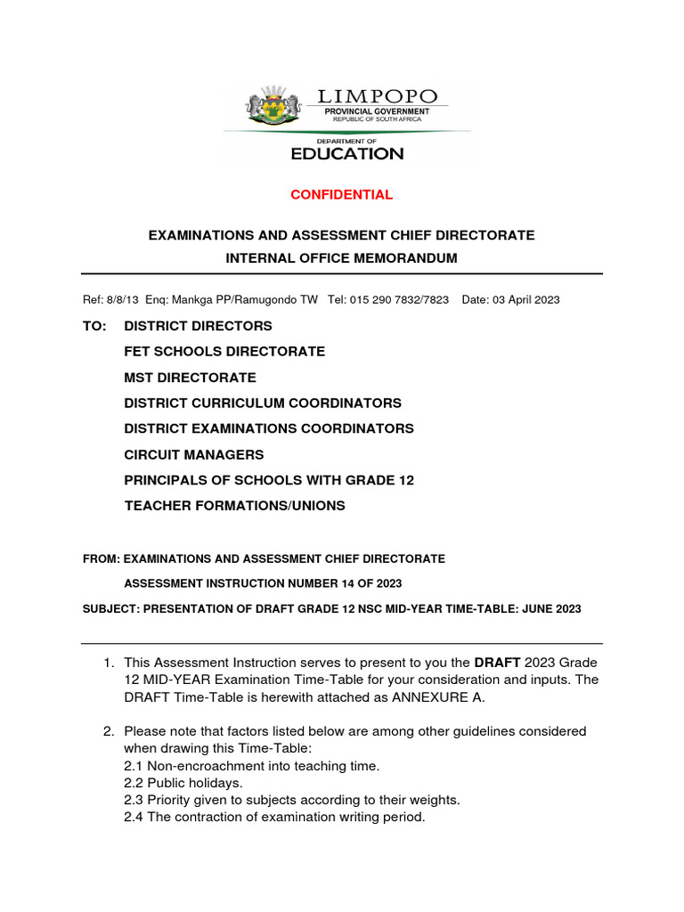 2023 Grade 12 Draft Mid-Year Time-Table | PDF | Linguistics | Languages