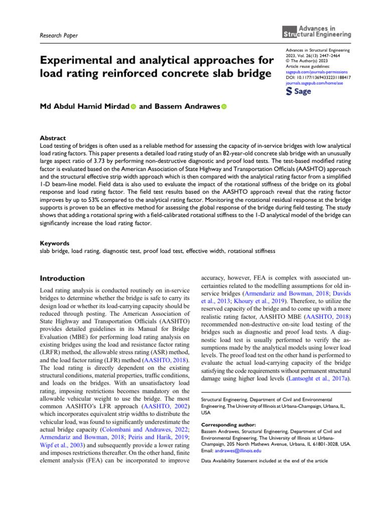 Load Rating Study of Concrete Slab Bridge | PDF | Deformation ...