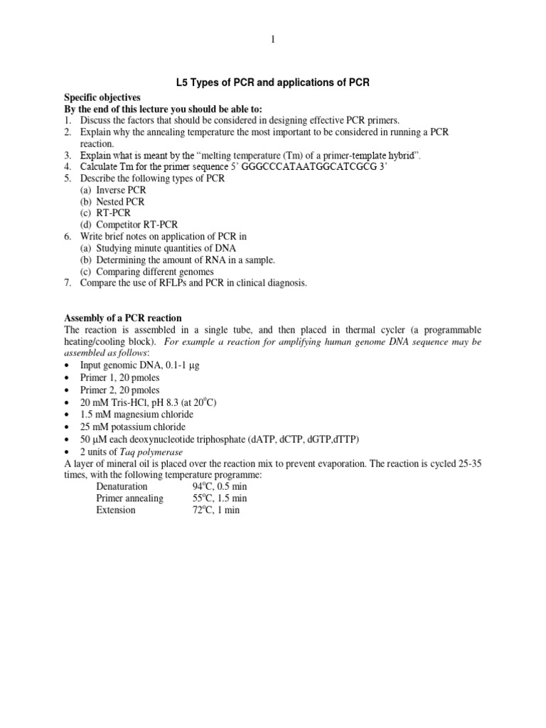 L5 PCR Types and PCR Applications | PDF | Polymerase Chain Reaction ...
