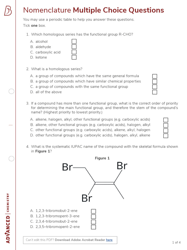 Nomenclature Multiple Choice Questions - INTERACTIVE | PDF | Functional ...
