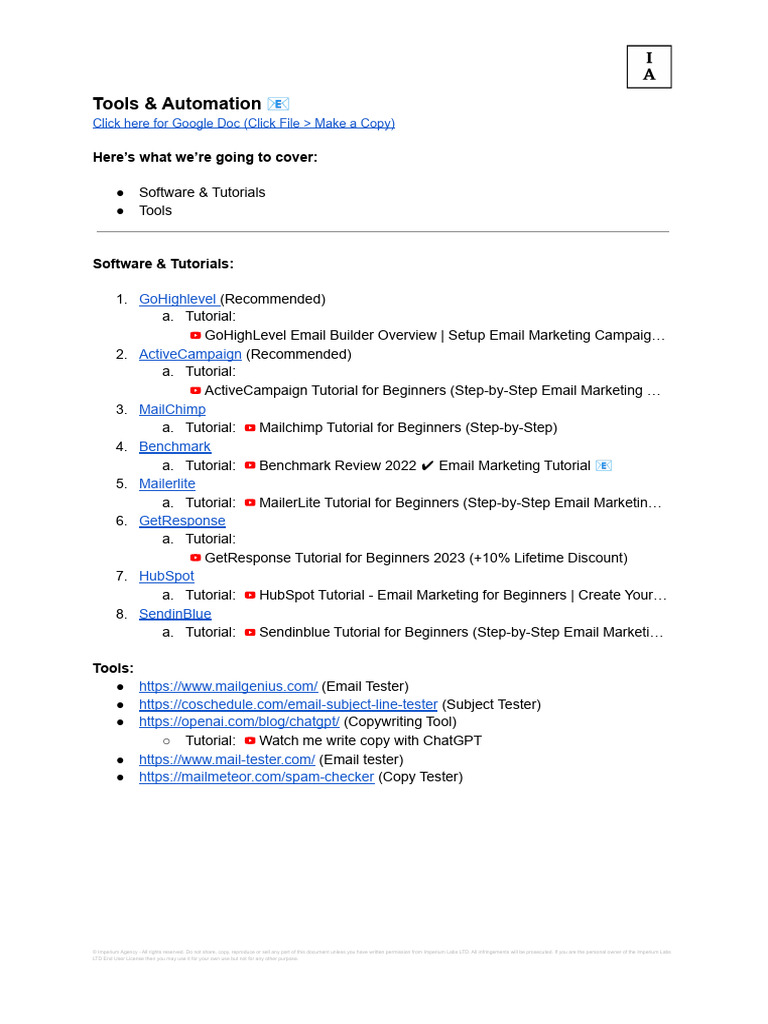 Email Marketing Tools & Tutorials | PDF | Career & Growth | Business
