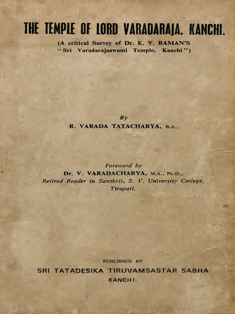 Tatacharya, R. Varada (1978) - 'The Temple of Lord Varadaraja, Kanchi ...