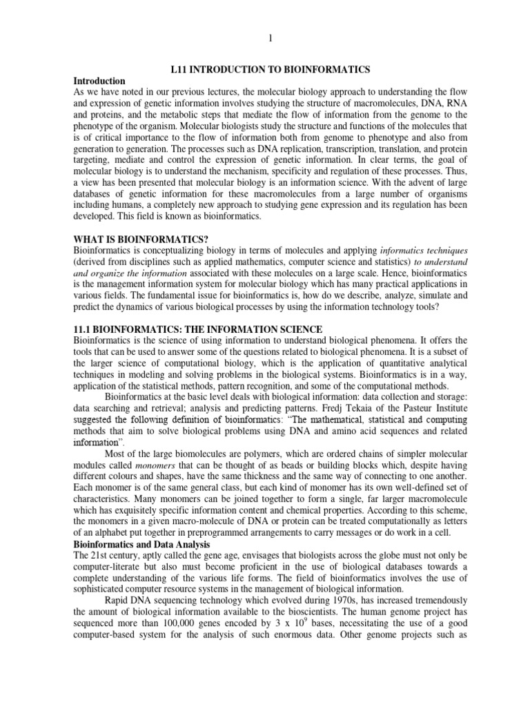 Introduction to Bioinformatics | PDF | Bioinformatics | Proteins