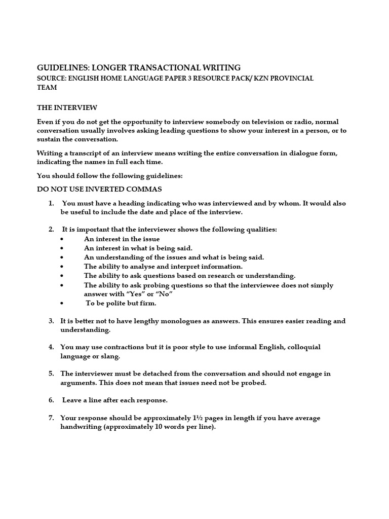 The Interview P3 Transactional Writing | PDF | Interview | Communication